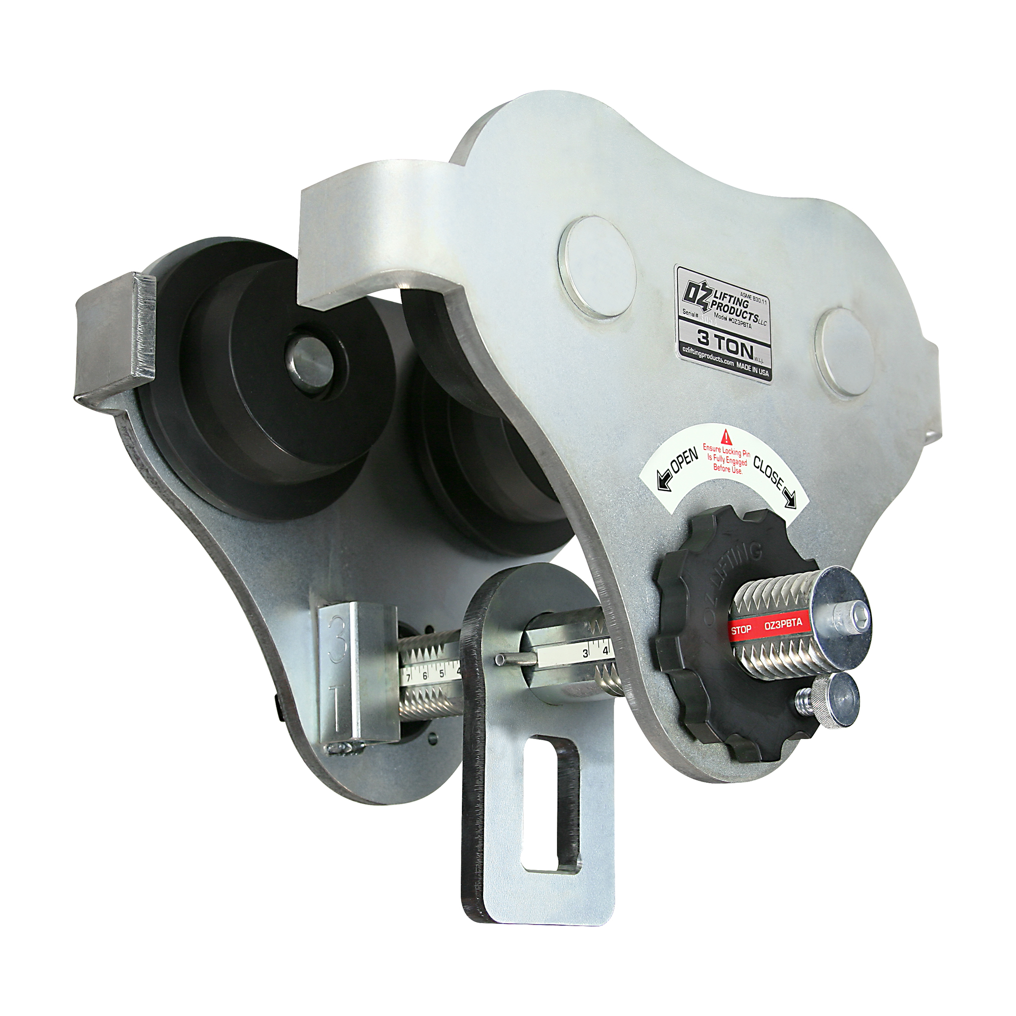 3 T Push Beam Trolley with up to 8 inch flange width (Made in USA) | OZ ...