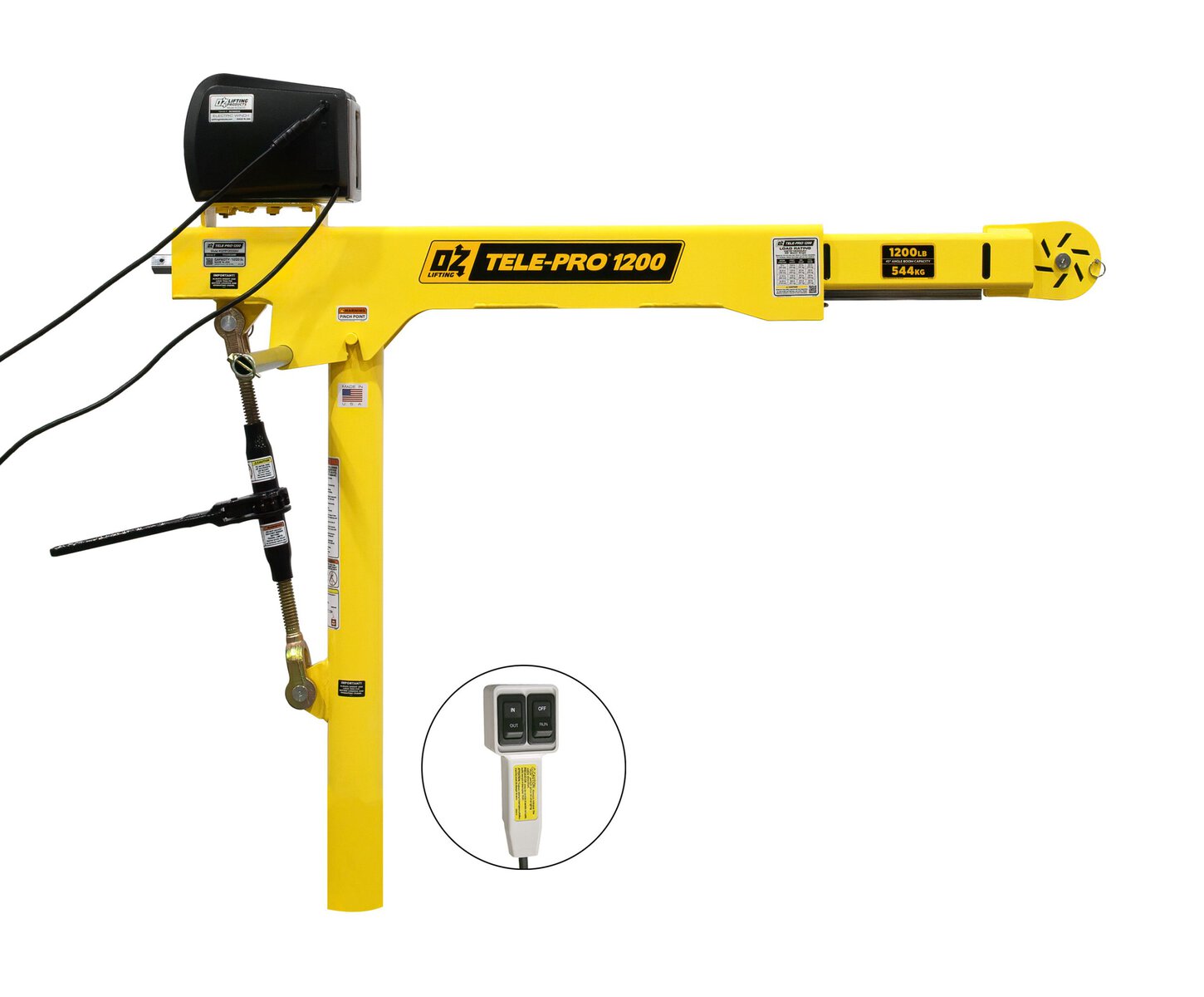 1200 lb Tele-Pro® davit crane with 115V AC electric winch | OZ Lifting ...