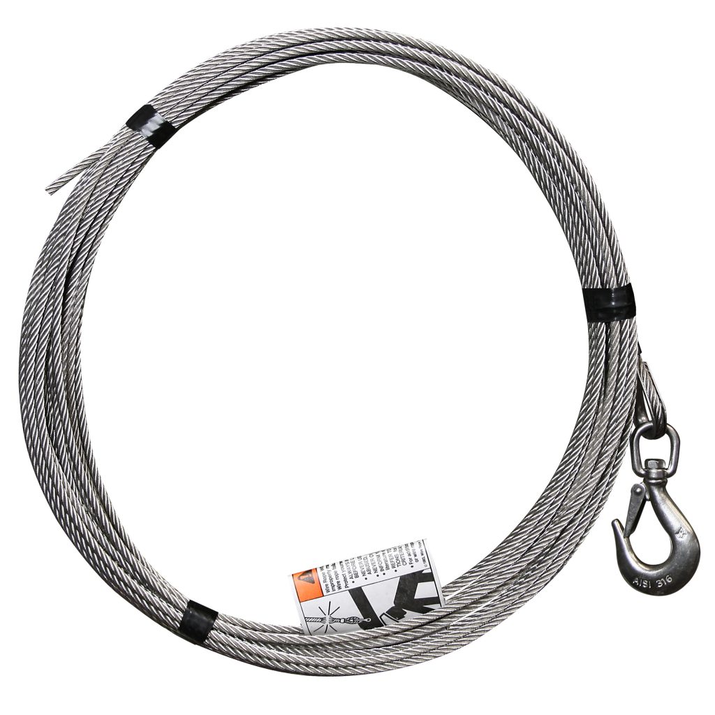 3/16" x 90' lift - Stainless steel cable assembly with bare end with ...